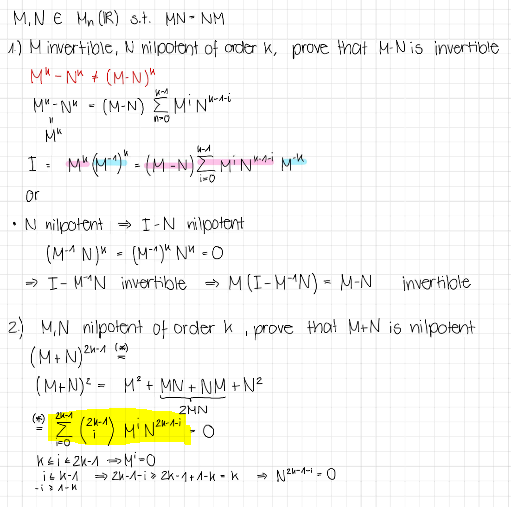 Wie zeige ich dass die Differenz/Summe von nilpotente& invertierbare ...