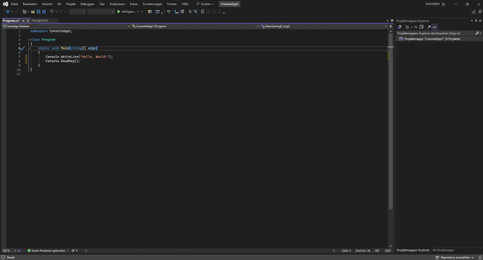 Wieso funktioniert der Befehl HelloWorld in Visual Studios nicht? (Code ...