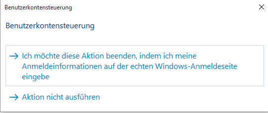 Windows 10: "Anmeldeinformationen auf der echten Windows-Anmeldeseite ...