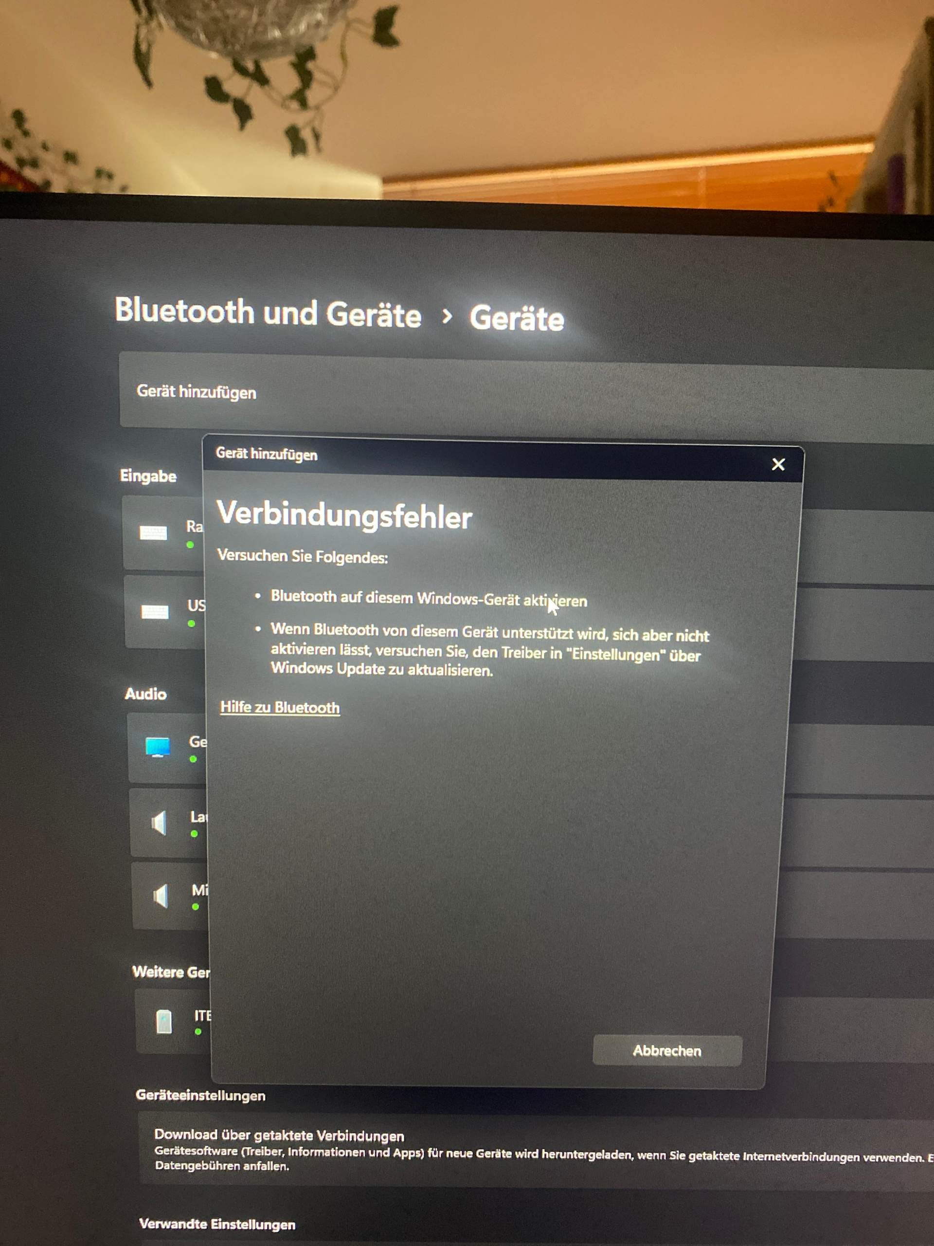 Windows 11 PC Verbindungsfehler: Bluetooth und Geräte > Geräte ...