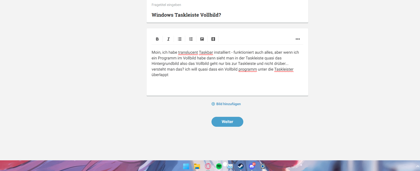 Windows Taskleiste Vollbild? (Windows 11, Taskmanager)