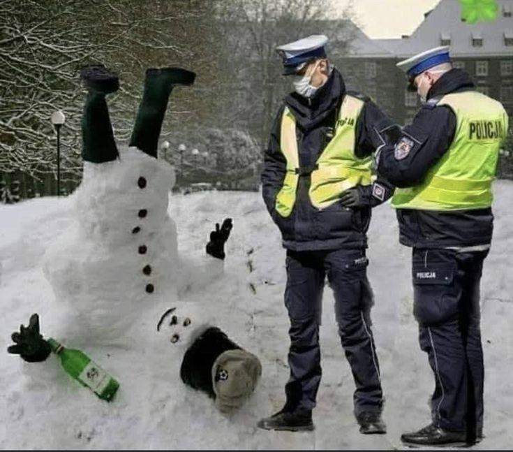 Wird der Schneemann jetzt eingebuchtet? (Polizei, total crazy, Trunkenheit)