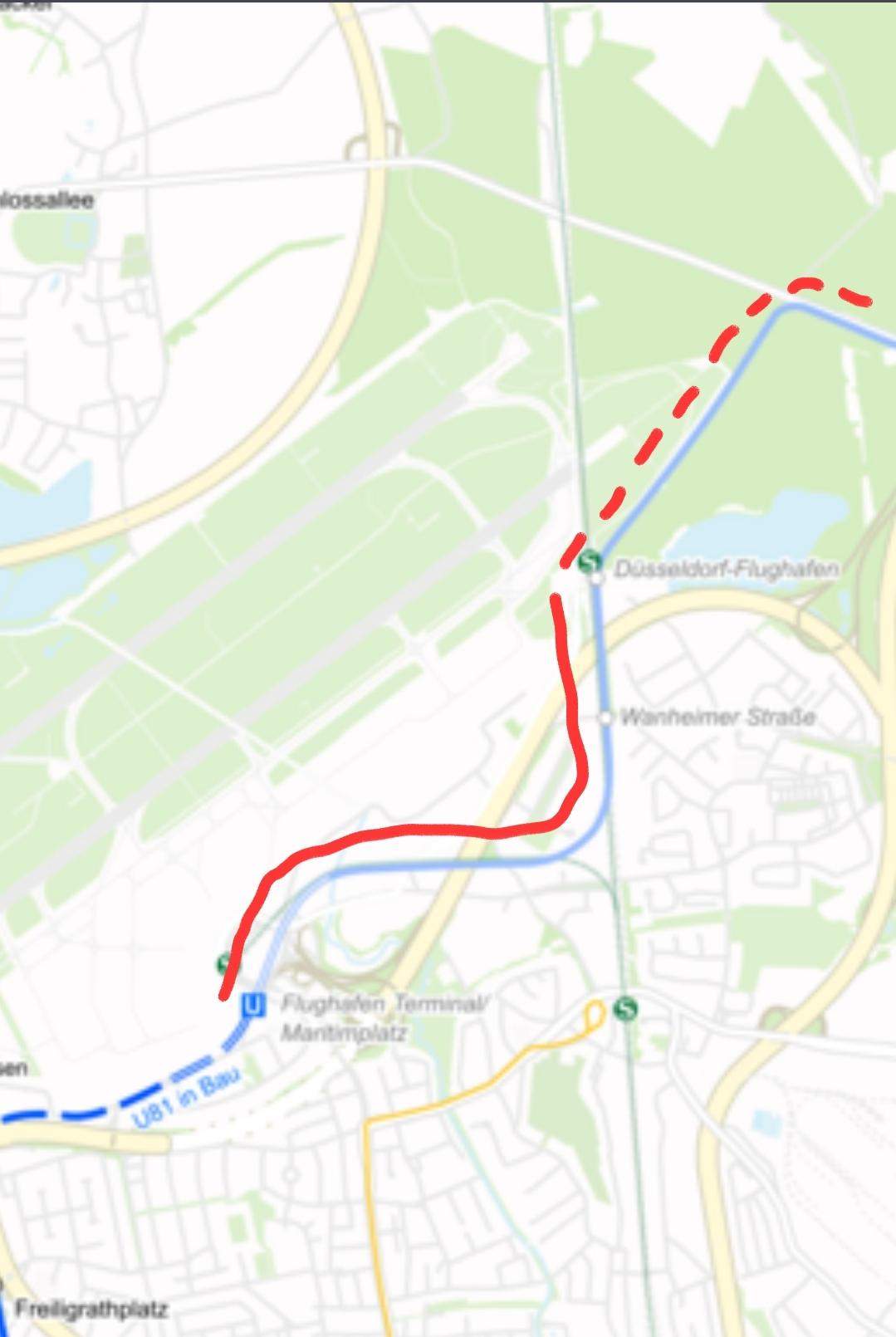 Wird die neue, geplante U81 von D-Flughafen (Terminal) bis Ratingen sich einen Teil der Trasse ...