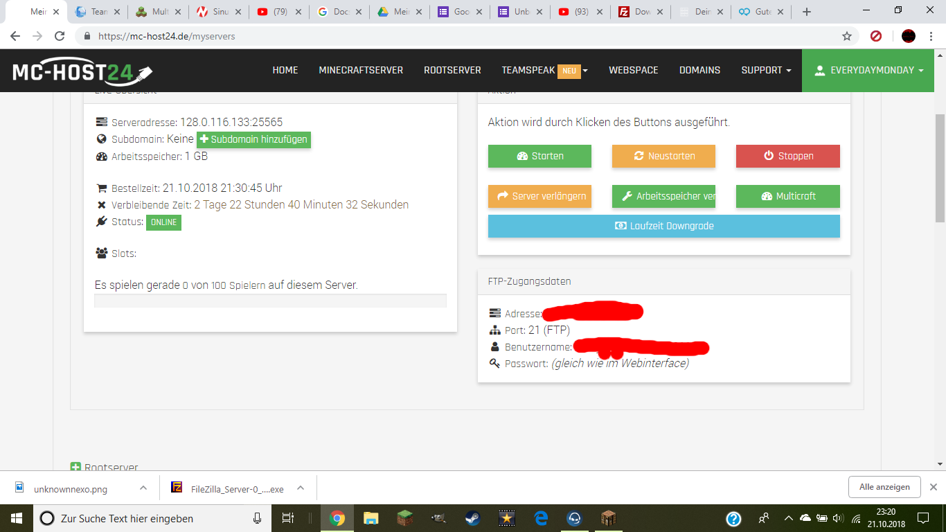 Wo finde ich meine FTP zugangsdaten auf MC-Host24? (Computer, Internet, Minecraft)