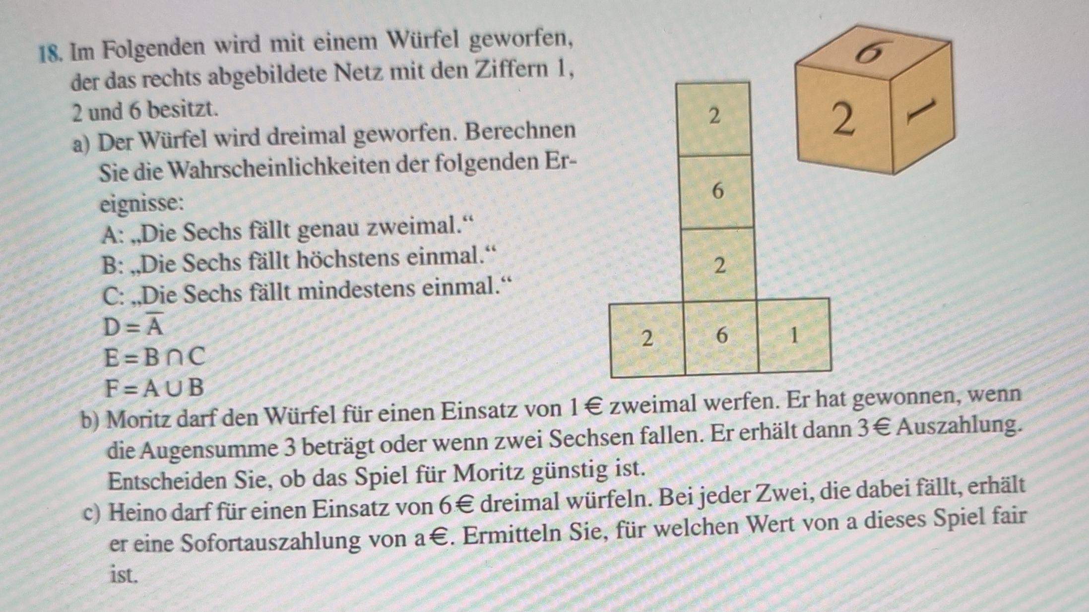 Würfelaufgabe stochastik Mathe? (rechnen, Funktion, Gleichungen)