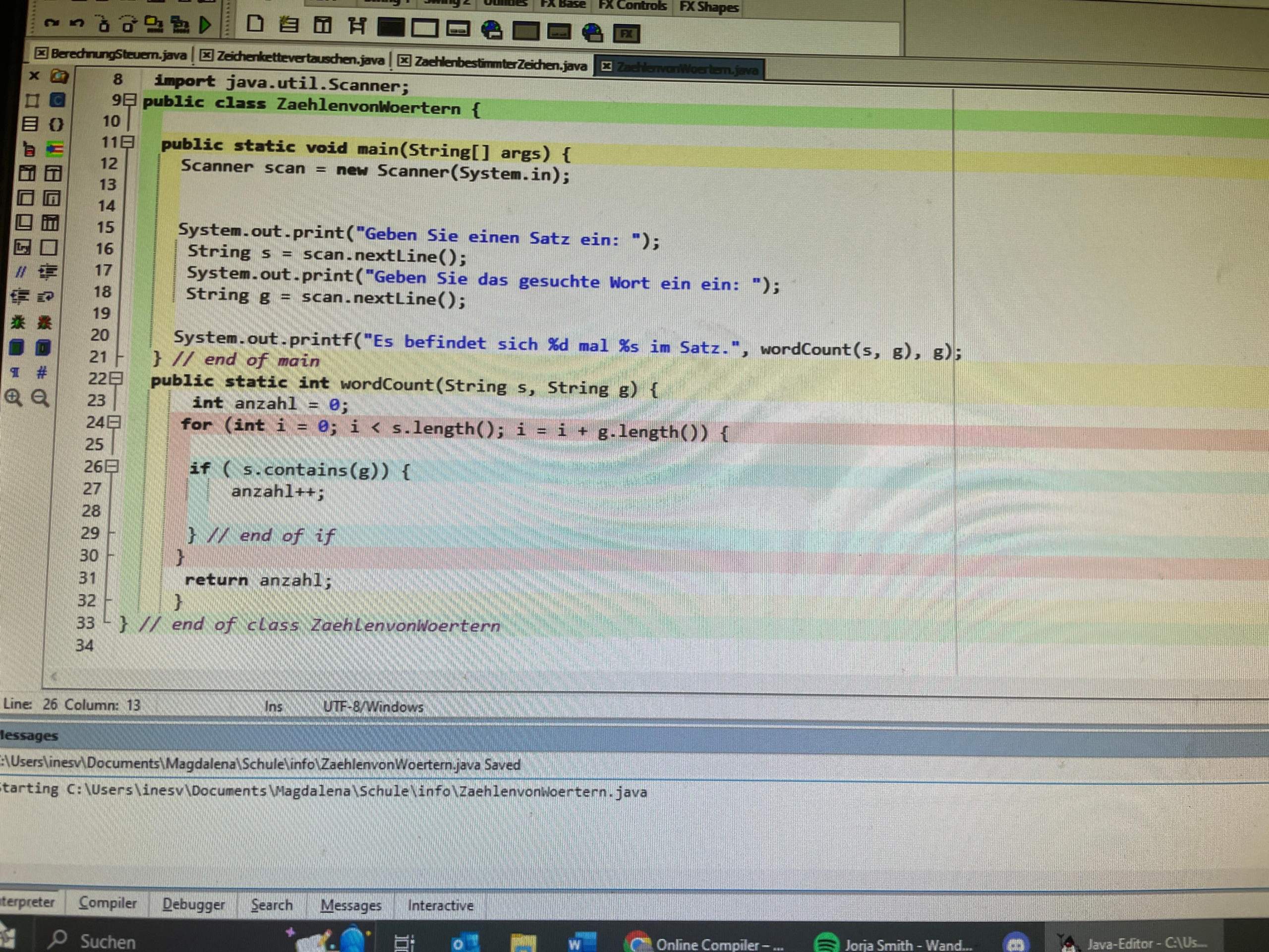 Zählen von Wörtern in einer Zeichenkette? (programmieren, Informatik, Java)