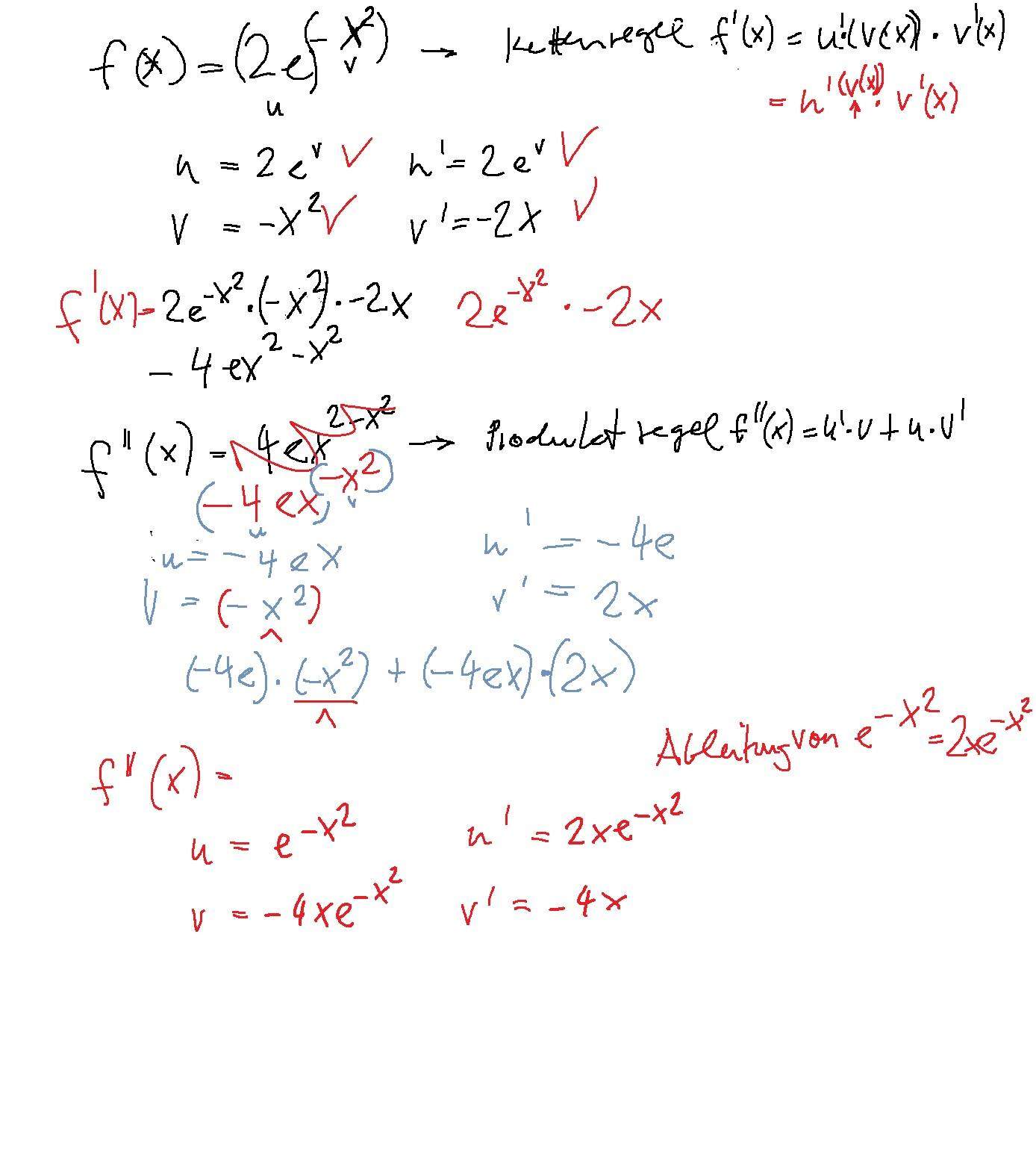 zweite Ableitung von 2e^(-x^2)? (Funktion, Gleichungen, Analysis)